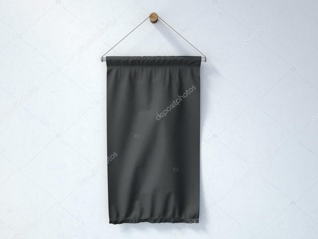 Black square pennant hanging on a concrete wall — Stock Photo ...
