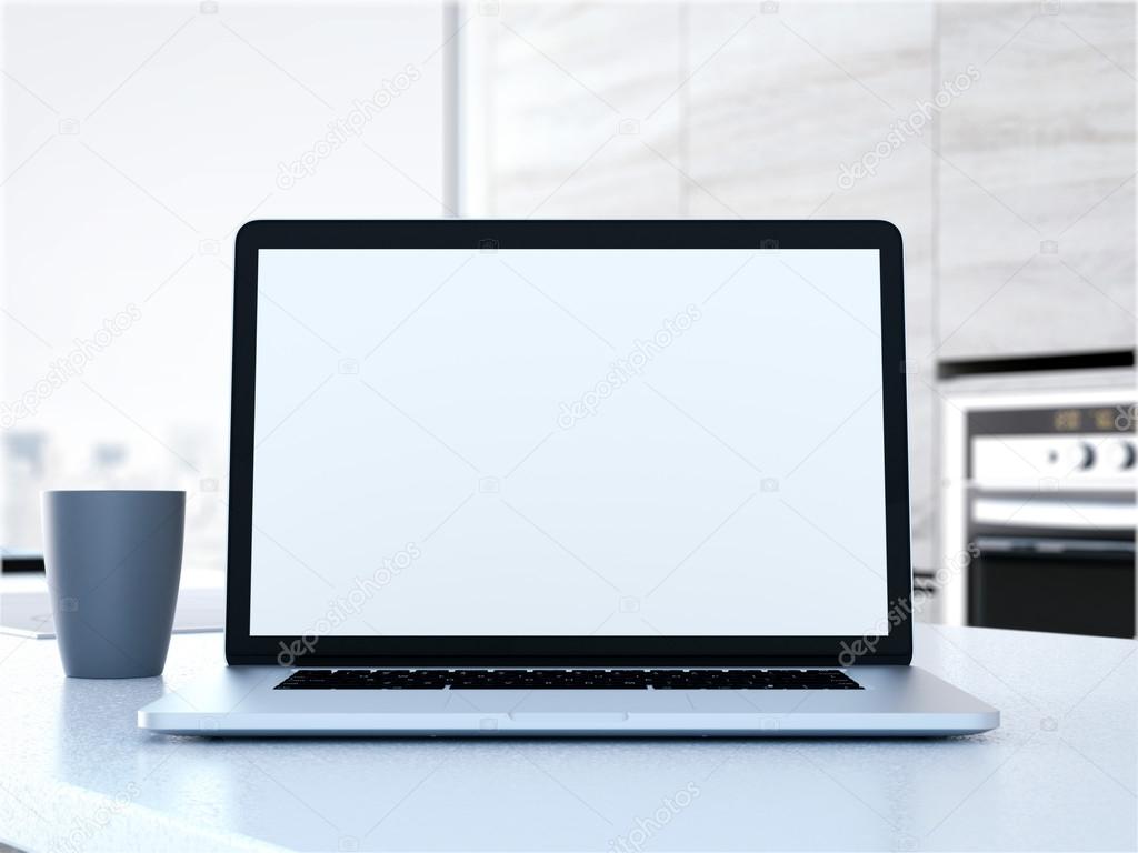 Laptop on the table. 3d rendering — Stock Photo © ekostsov #69552931