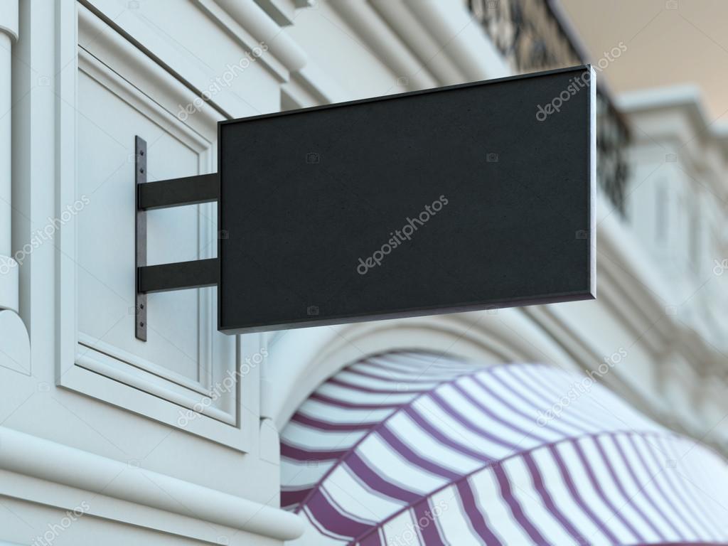 Square black signboard on the old building. 3d rendering — Stock Photo ...