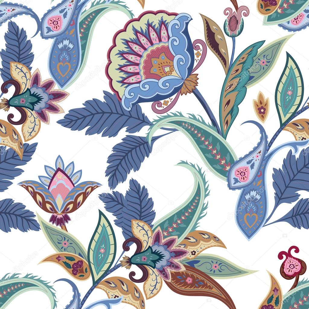 Fantasy flowers seamless paisley pattern. Floral ornament, for f Stock ...
