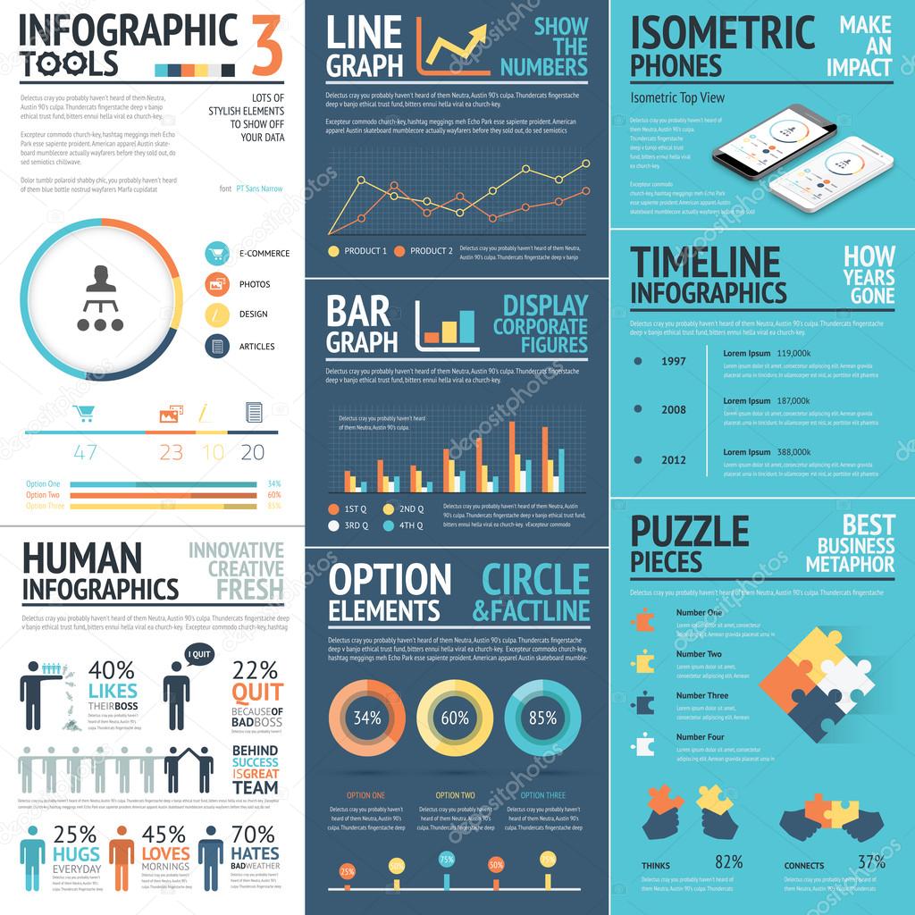Corporate infographics vector elements in flat business colors — Stock ...
