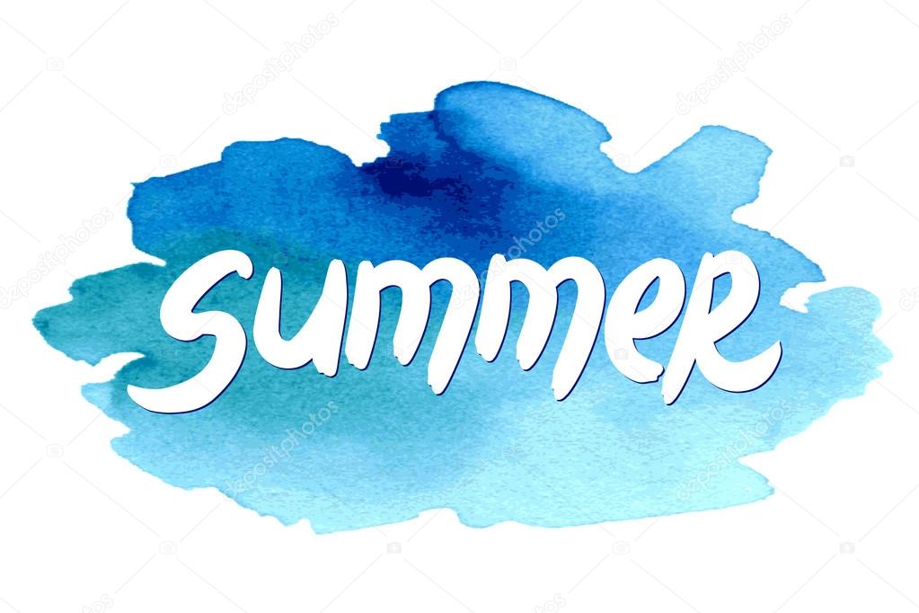 Summer holidays hand drawn lettering on a watercolor background Stock ...