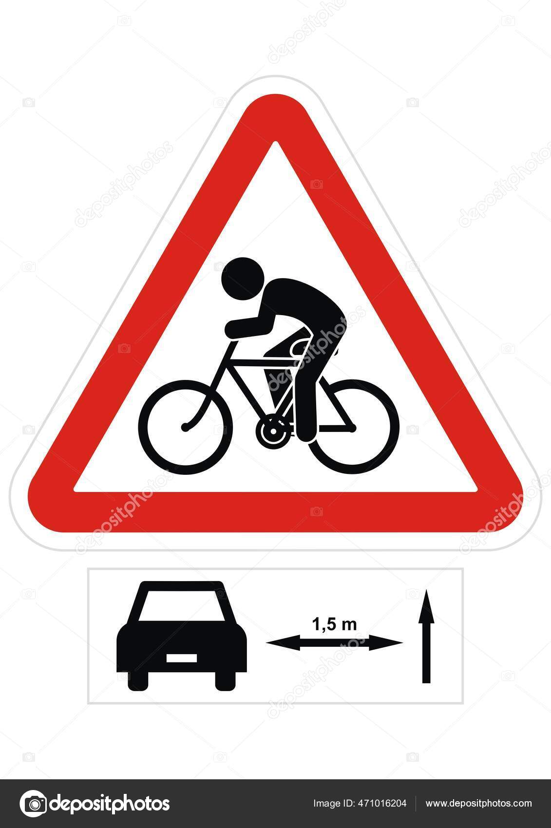Road Sign Keep Safe Distance Overtaking Cyclists Vector Icon Stock ...
