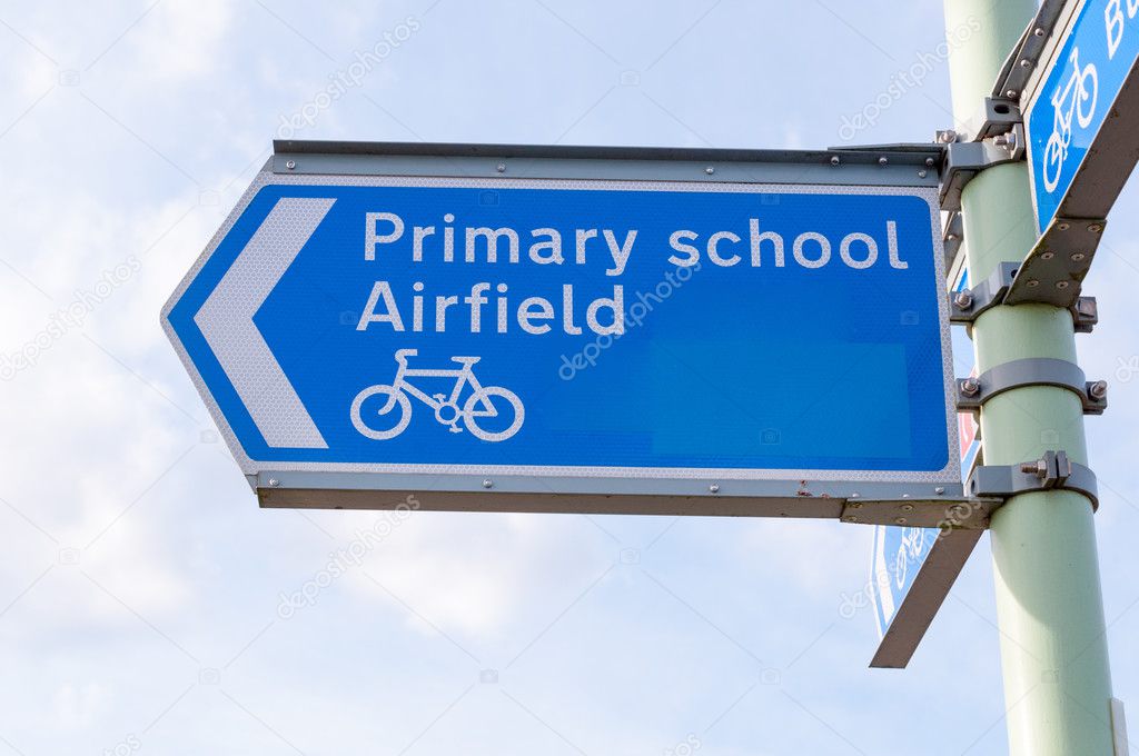Metal sign post for Primary School, Airfield and cycle path ⬇ Stock ...