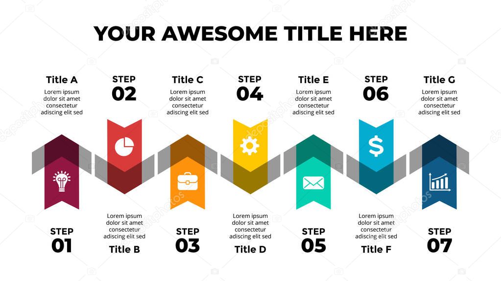 Flechas Vector Infograf a. 7 pasos. Plantilla de presentaci n. Diagrama gr fico. 2024
