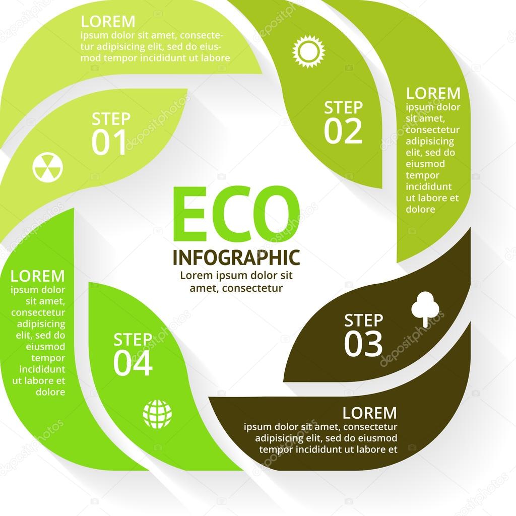 Vector circle arrows green eco infographics set. Ecology diagram, graph ...