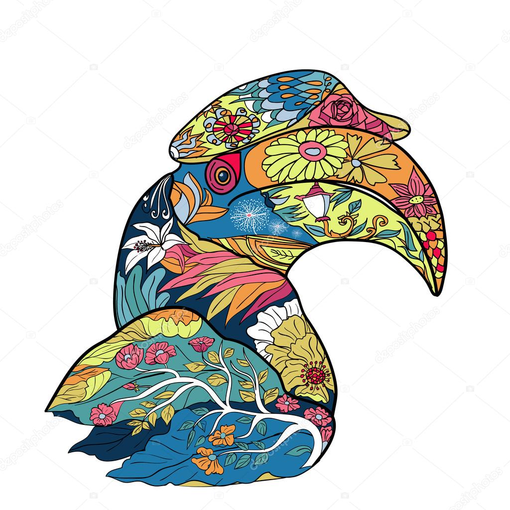 Arte Línea Coloración Gran Pájaro Carey Sobre Fondo Blanco Vector de ...