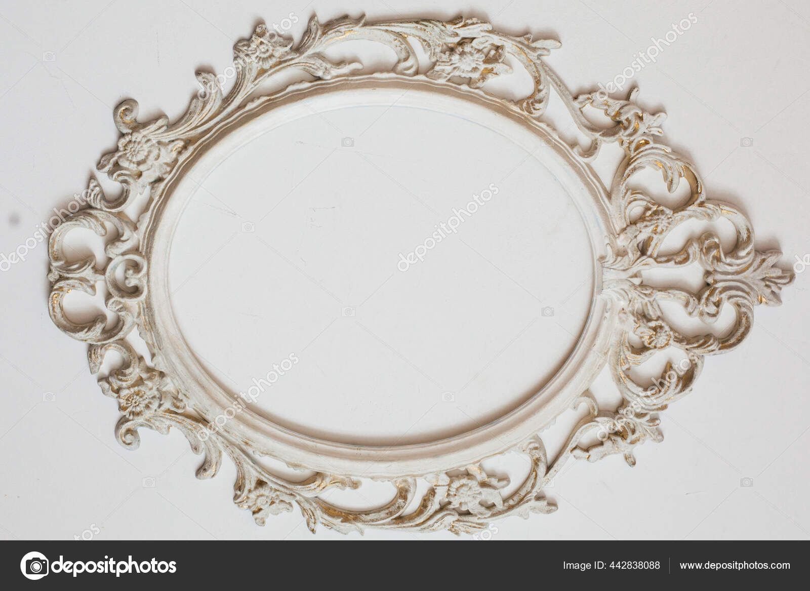White Stylish Baroque Frame Copy Space Isolated White Wall Side Stock ...