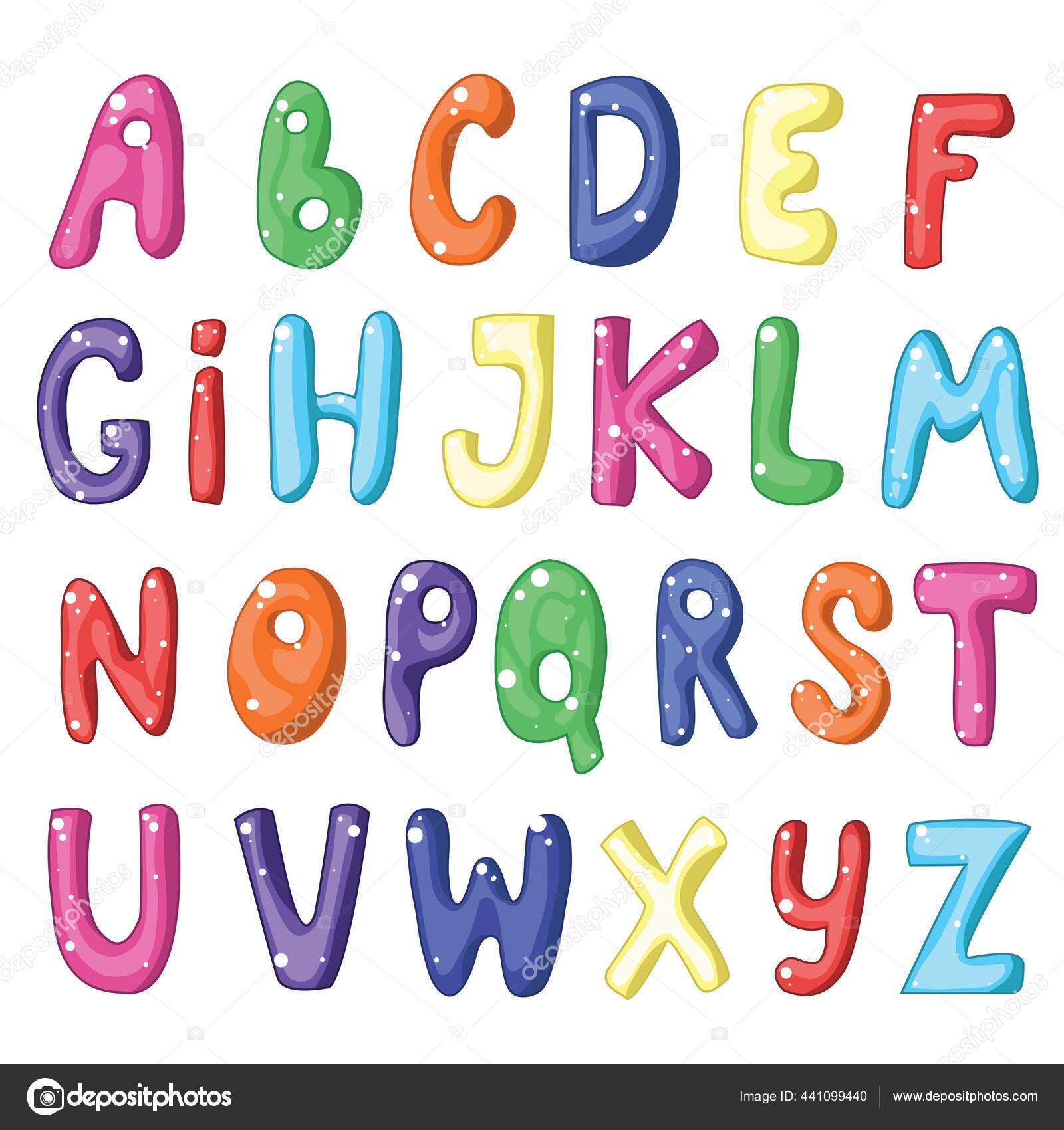 Set Cartoon Alphabet Isolated White Background Vector Illustration ...