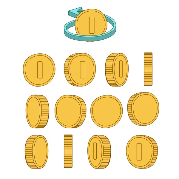 Coins set of vector sprites for rotation in different projections ...