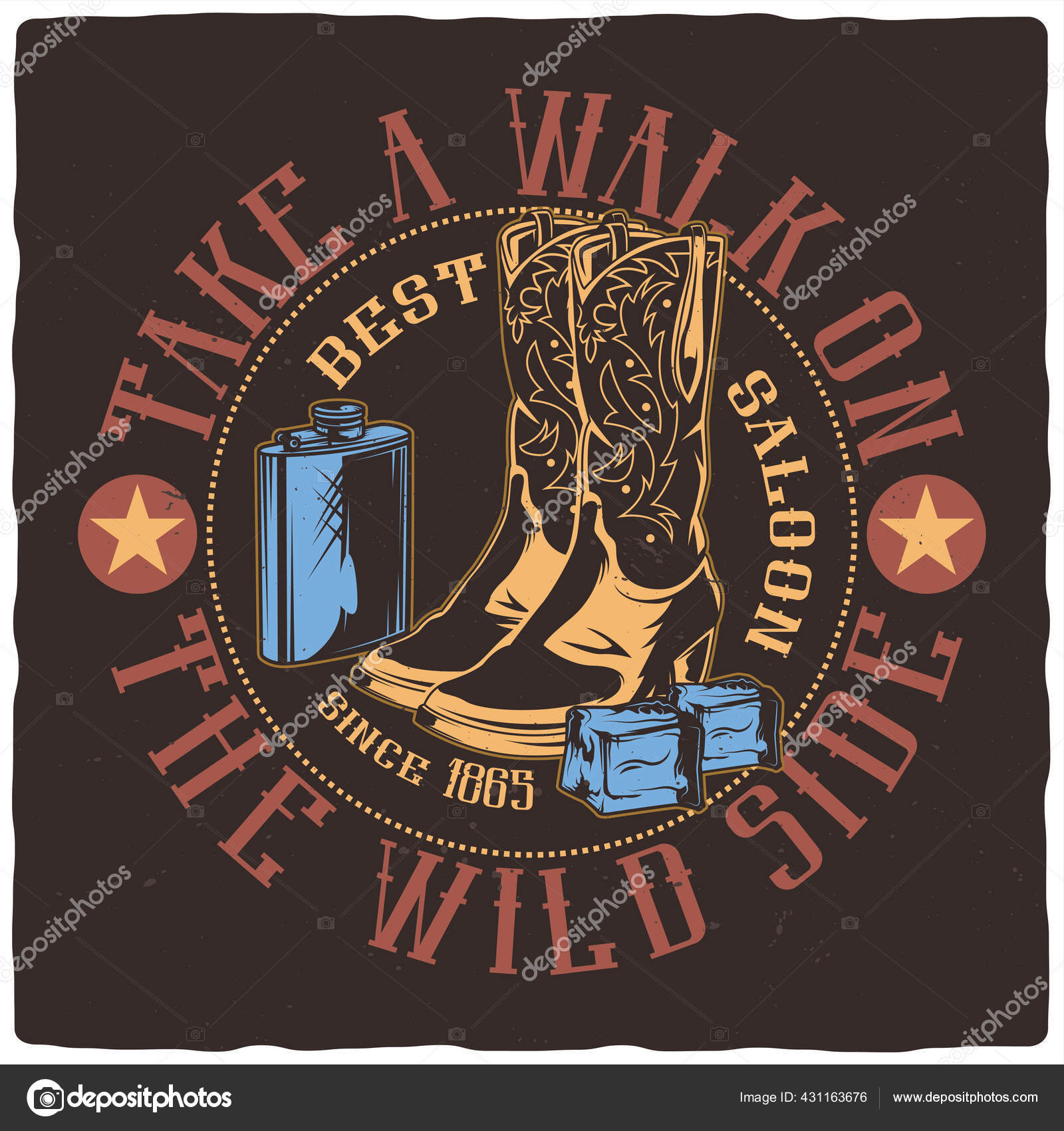 Shirt Poster Design Illustration Cowboy Boots Flask Ice Stock Vector by ...