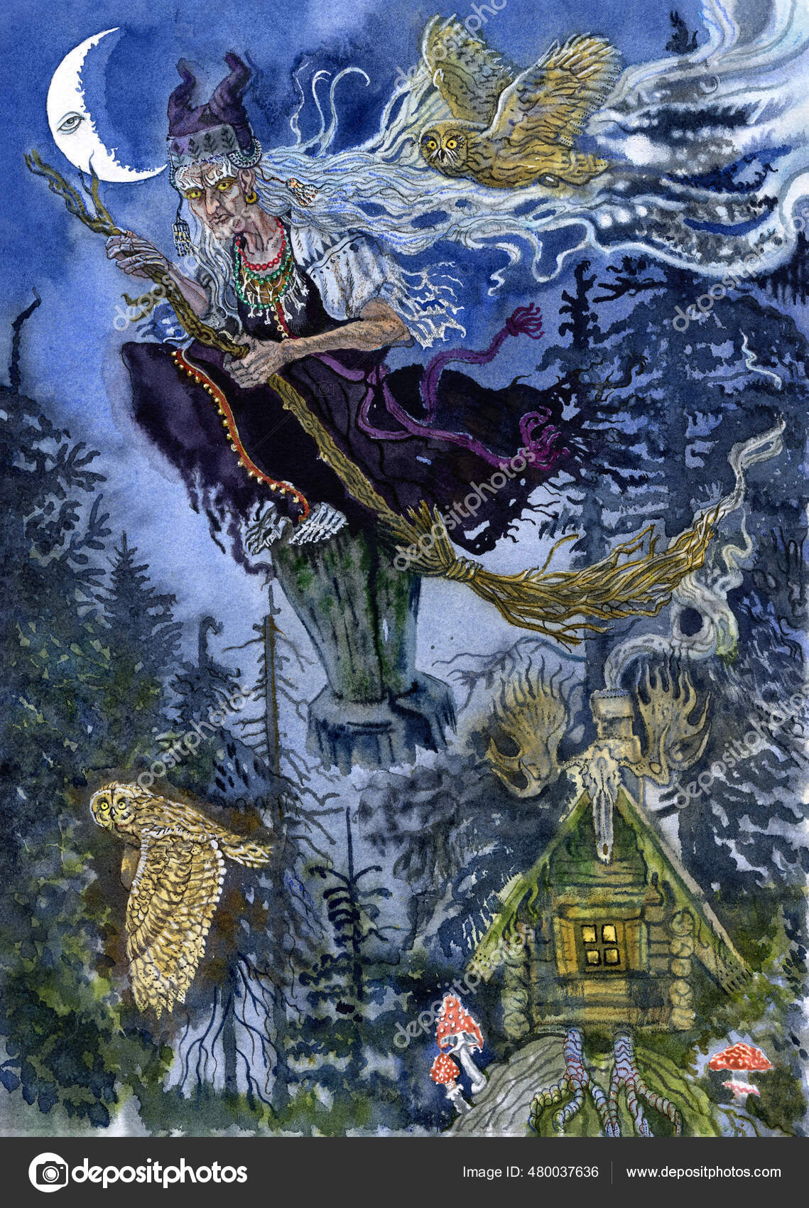 Baba Yaga Witch Slavic Folklore She Lives Forest Hut Chicken Stock ...