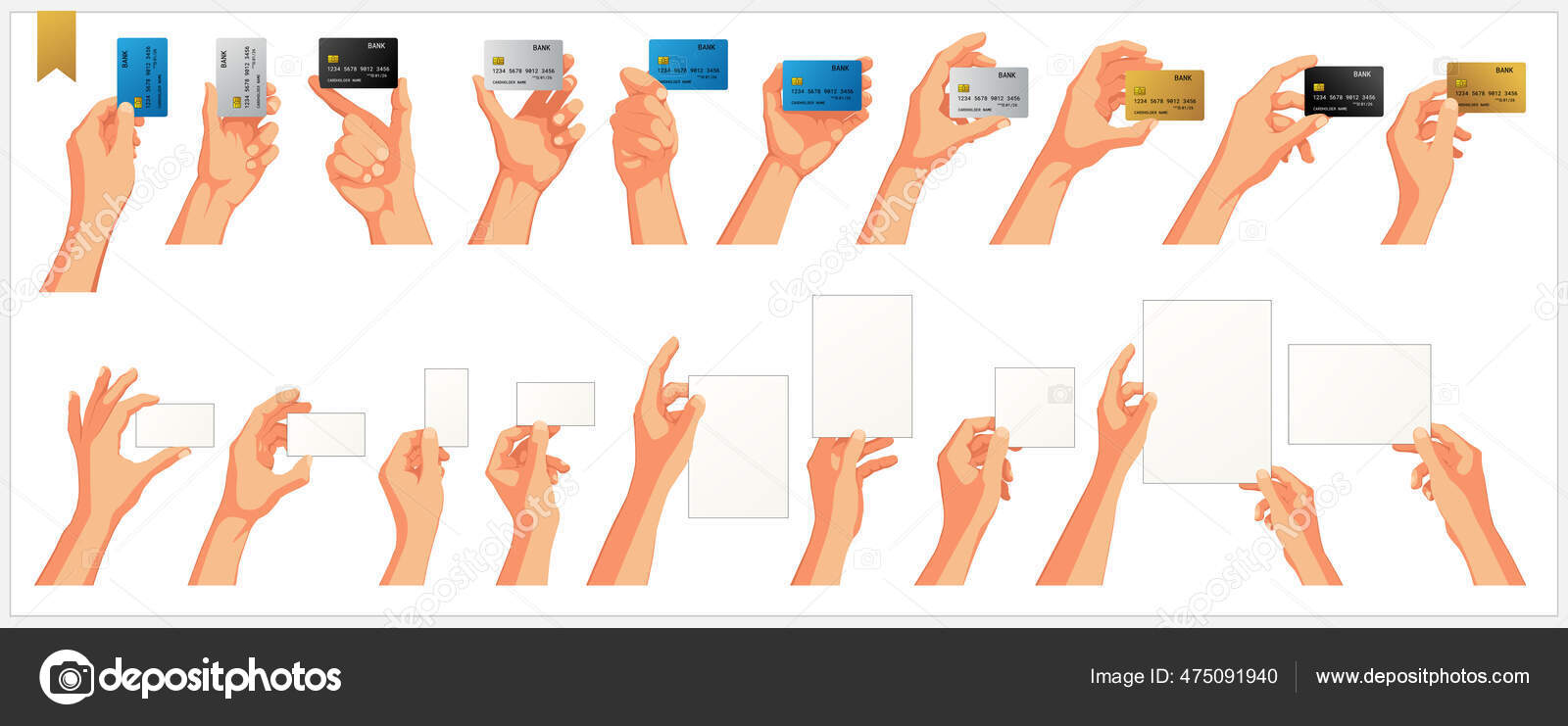 Set Realistic Human Hands Gestures Movement Bank Cards Business Card ...