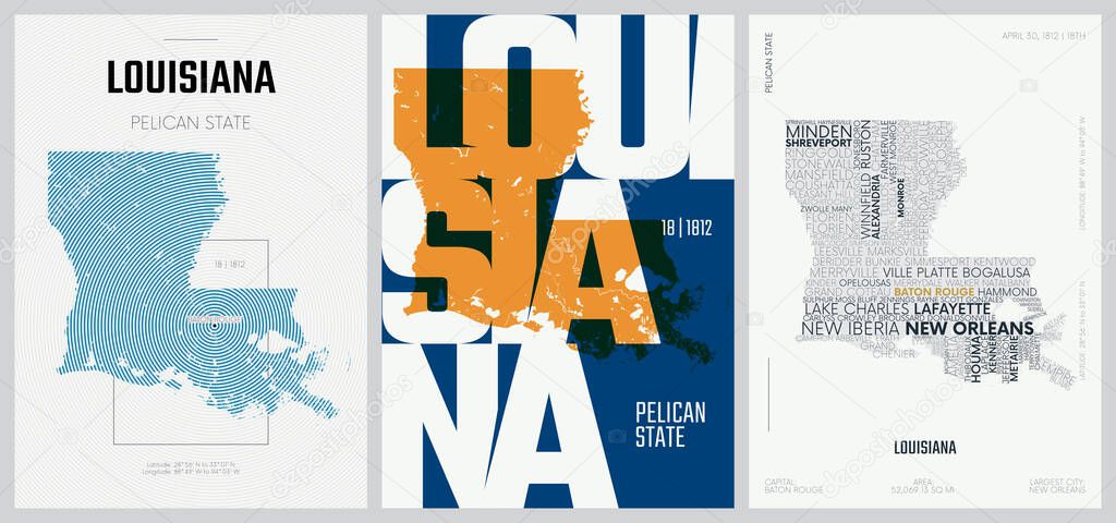 18 of 50 sets, US State Posters with name and Information in 3 Design ...