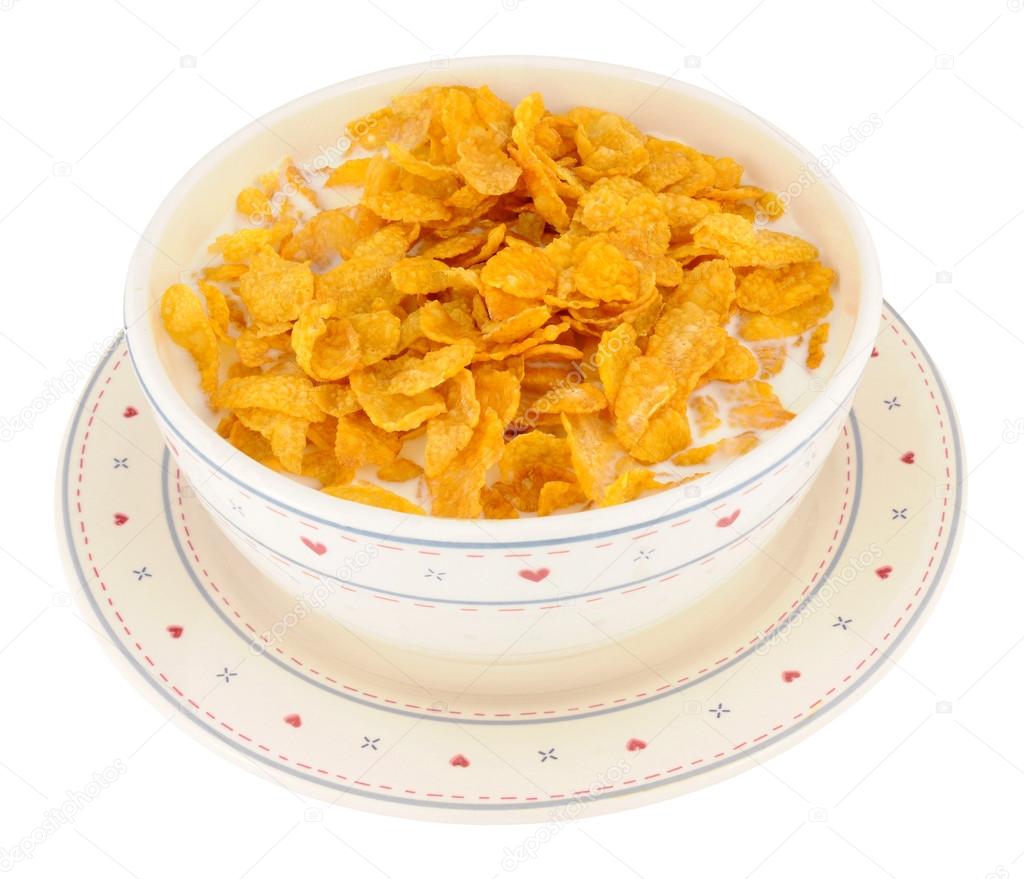 Bowl Of Breakfast Corn Flakes Cereal — Stock Photo © philkinsey #109851424