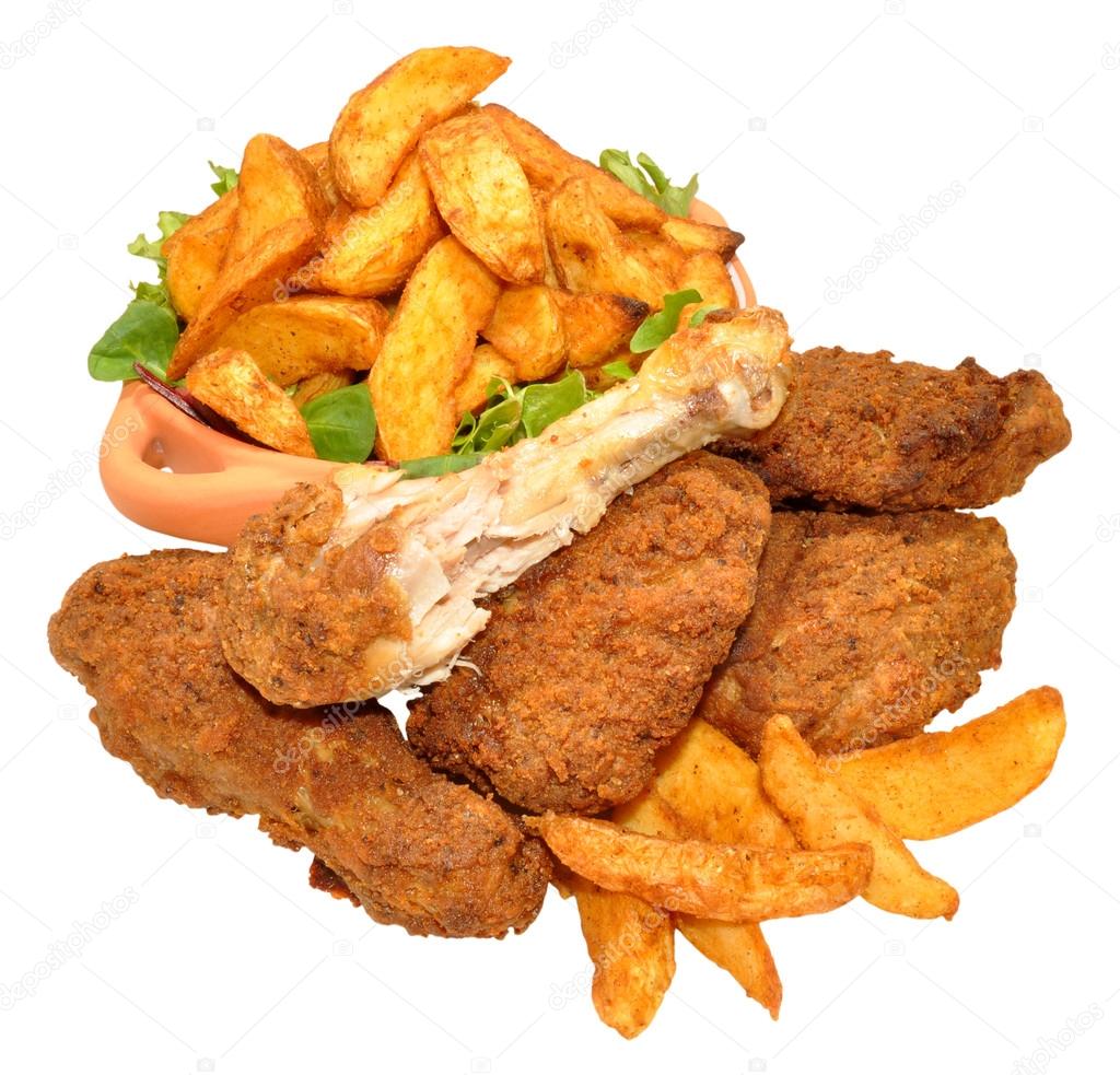 Fried Chicken Portions And Potato Wedges Stock Photo by ©philkinsey ...