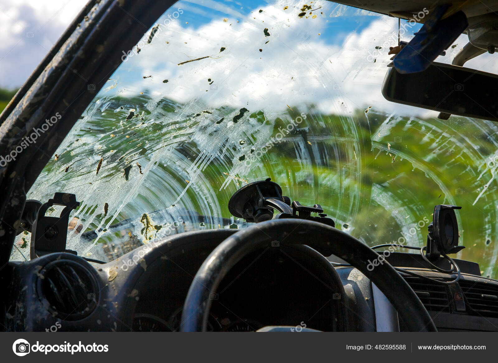 Windshield View Interior Car Window Covered Layer Dried Swamp Driving ...