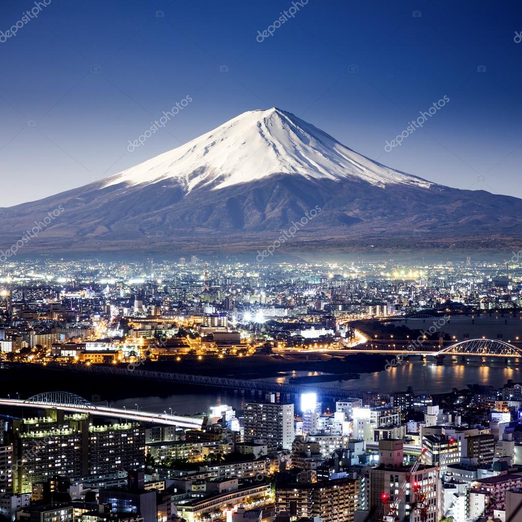 Mount Fuji. Fujiyama. Aerial view with cityspace surreal shot. J ...