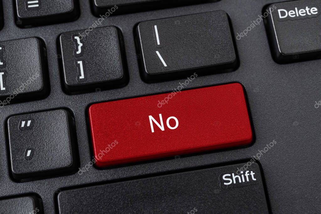Teclado de escritorio sin botón. Tecla roja con la palabra No en un ...