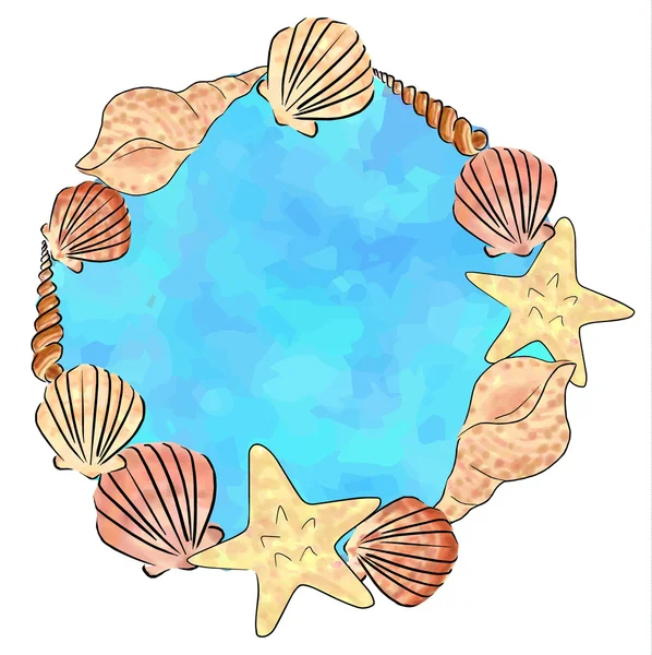 Watercolor frame with seashells Vector Art Stock Images | Depositphotos
