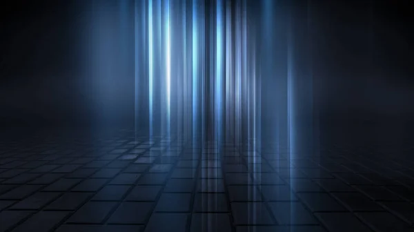 Empty Background Scene Dark Street Reflection Wet Asphalt Fog Rays ...