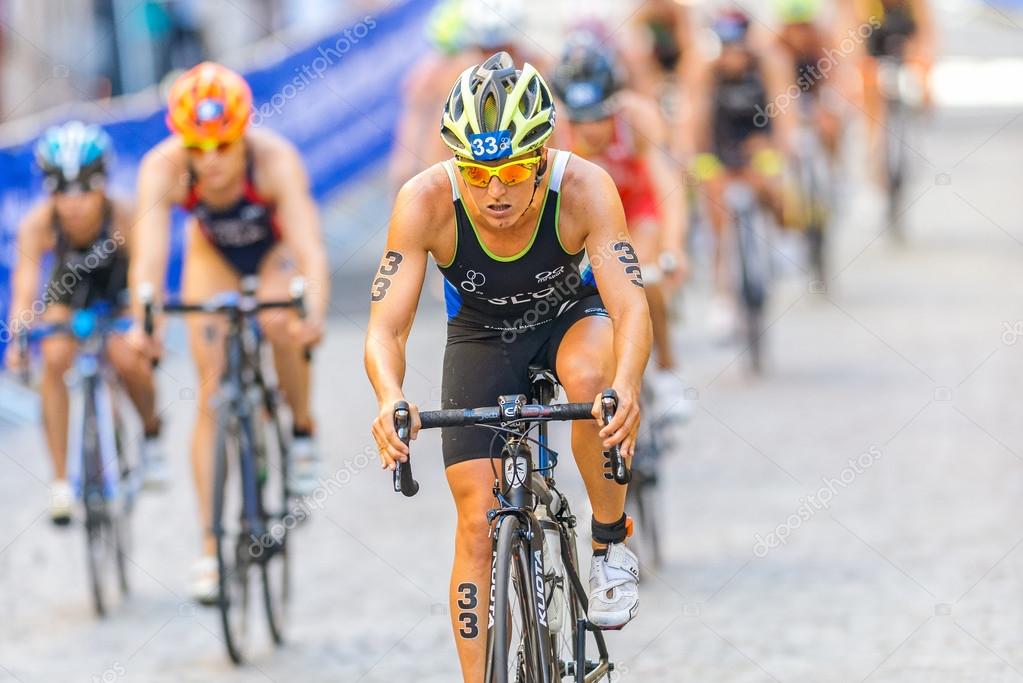 Mateja Simic (SLO) in closeup during cycling at the Womens ITU W ...