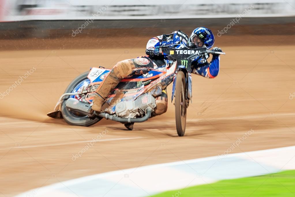 Speedway racer in action with motion blur in a curve at the TEGE ...