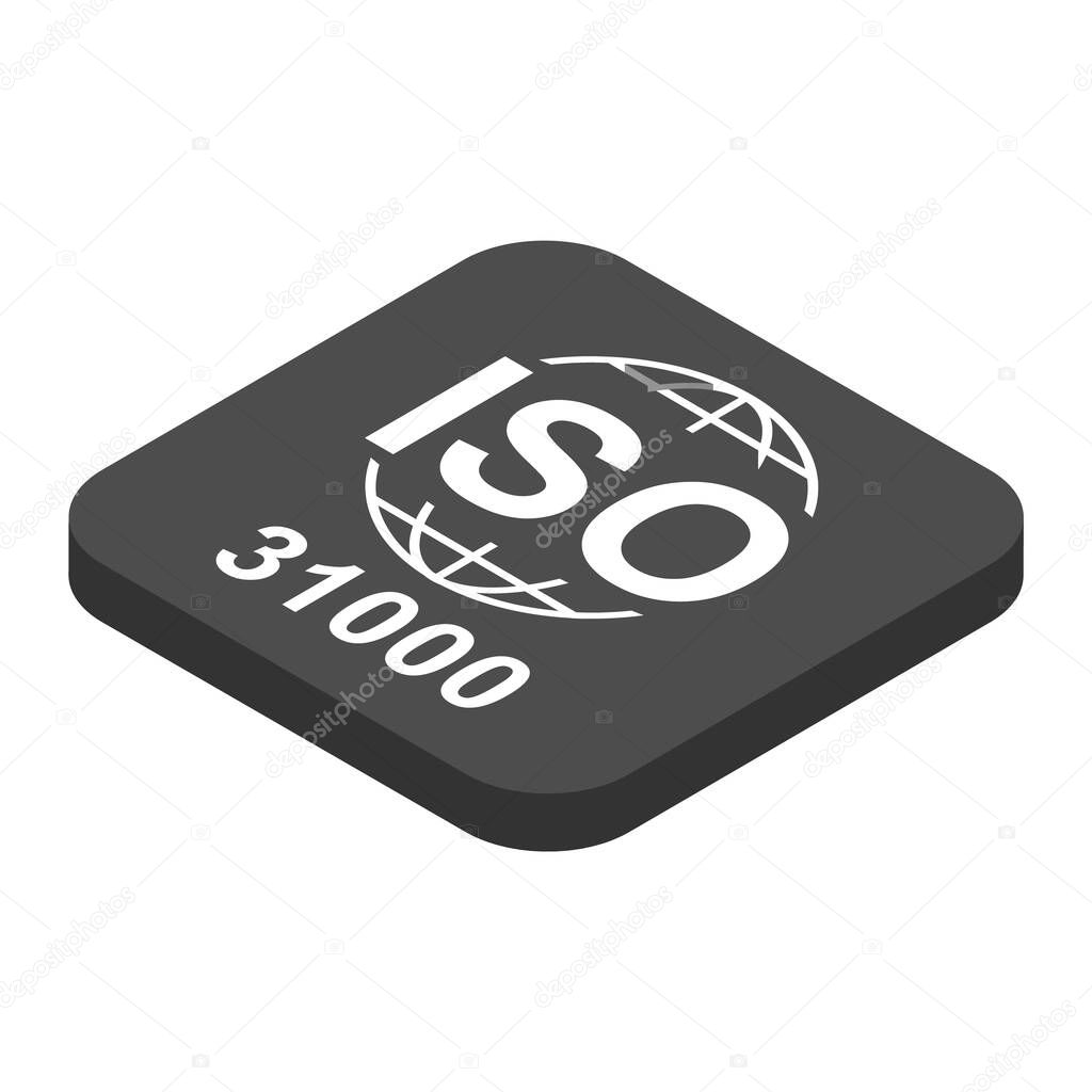 Iso 31000 icono isométrico. Gestión de riesgos. Símbolo de calidad ...