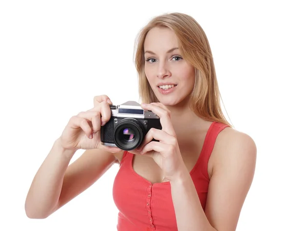 Beautiful woman with digital camera Stock Photo by ©nejron 2087189