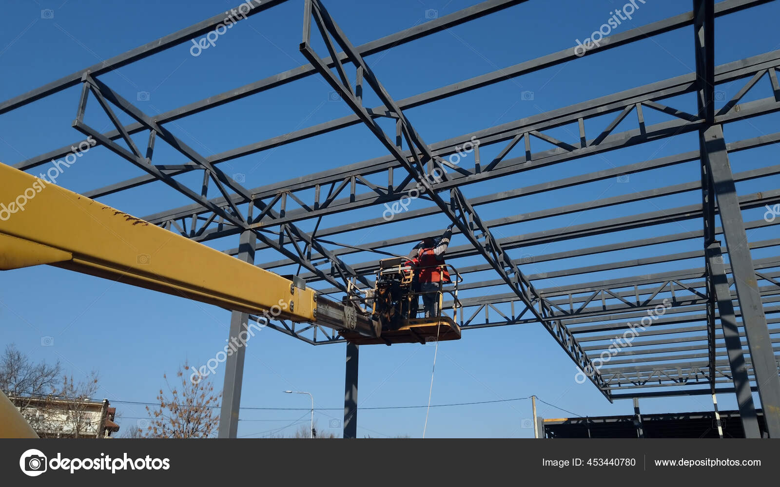 Rigger High Elevated Cherry Picker Moving Construction Site — Stock ...