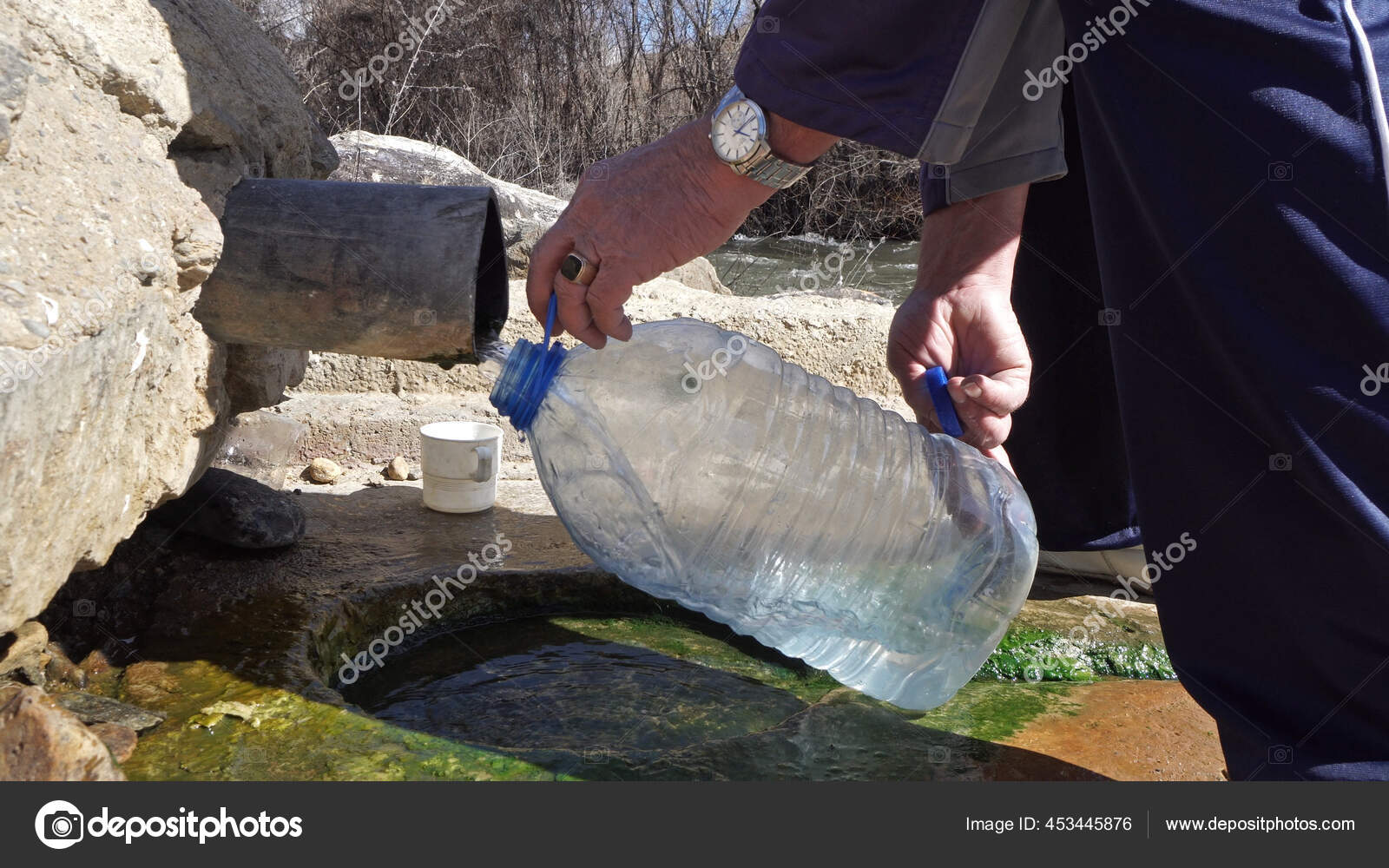 Collecting Natural Spring Water Litre Plastic Water Bottle Stock Photo ...