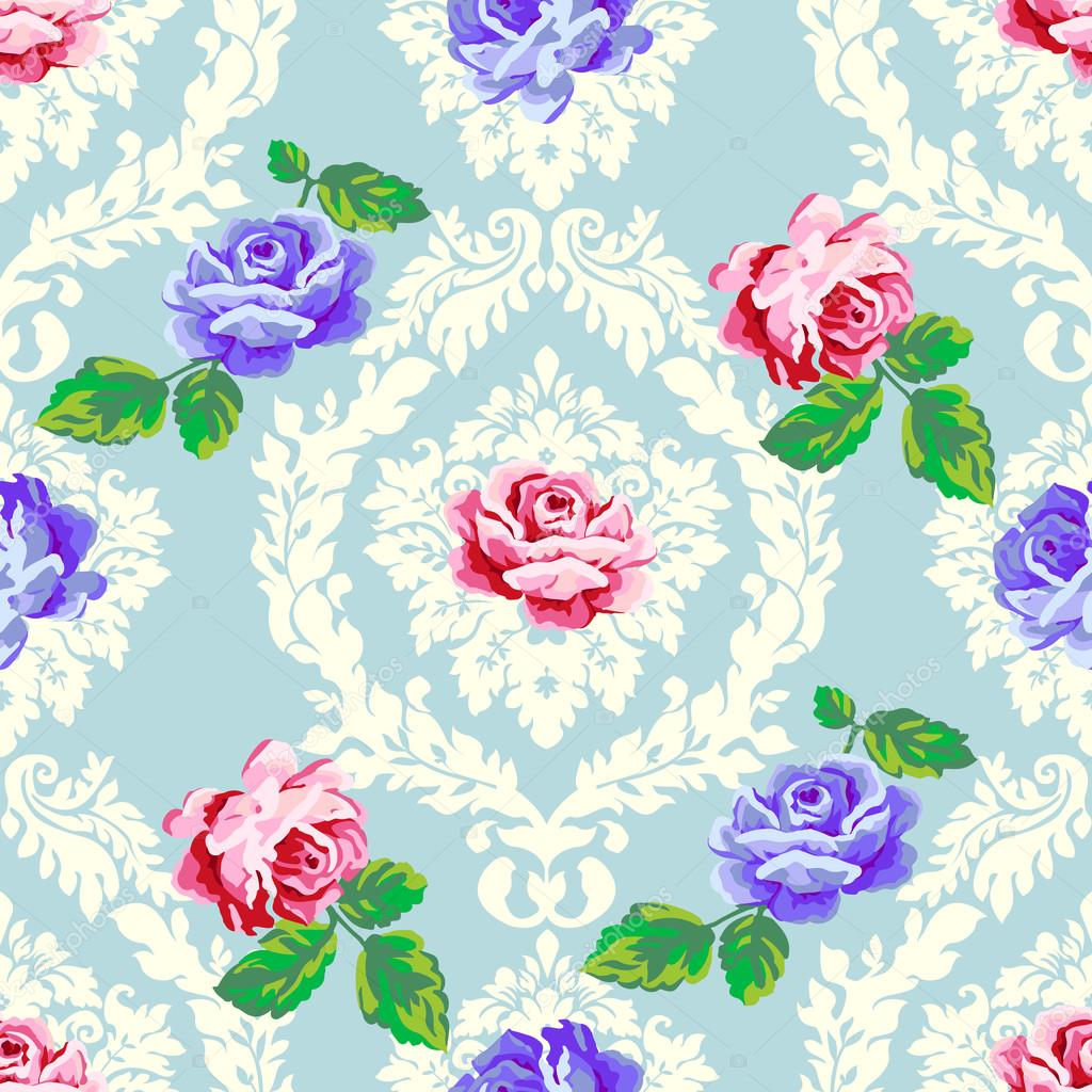 Shabby chic rose damask pattern. Vector seamless vintage floral pattern ...