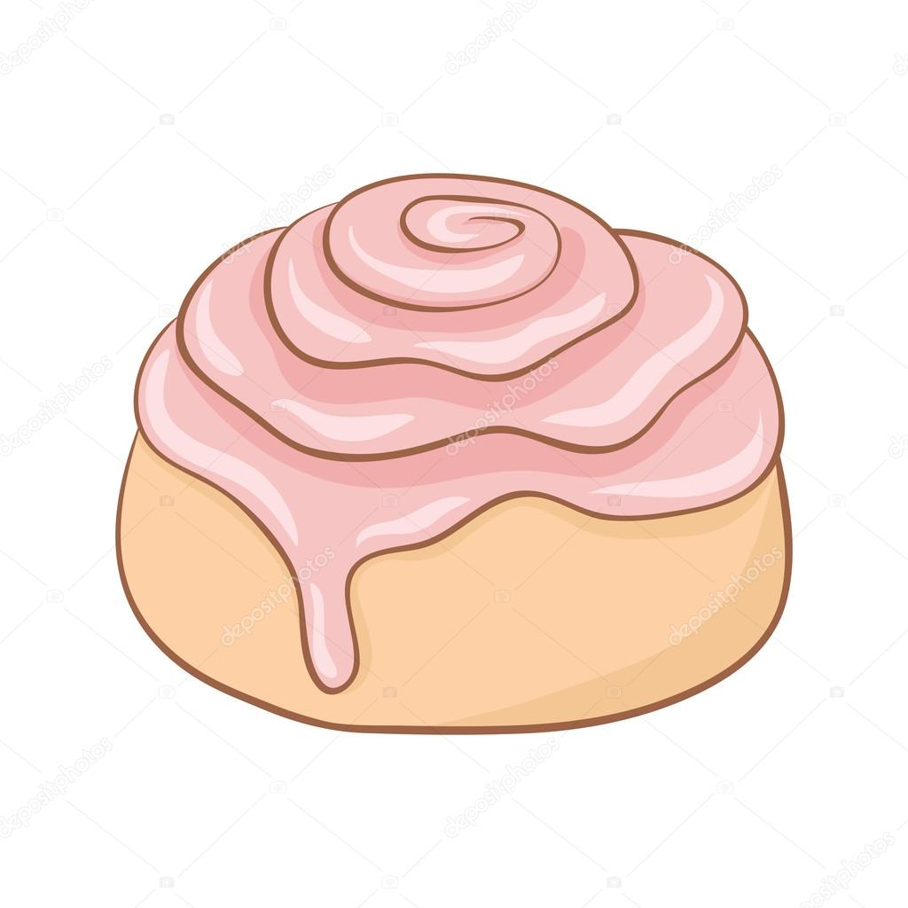 Freshly baked cinnamon roll with sweet pink flavored frosting. Stock ...