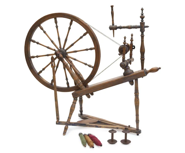 Spinning Wheel For Making Yarn From Wool Fibers. Vintage Rustic Stock ...