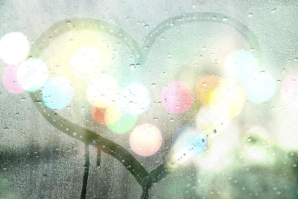 Autumn rain, draw heart on glass - love concept — Stock Photo ...