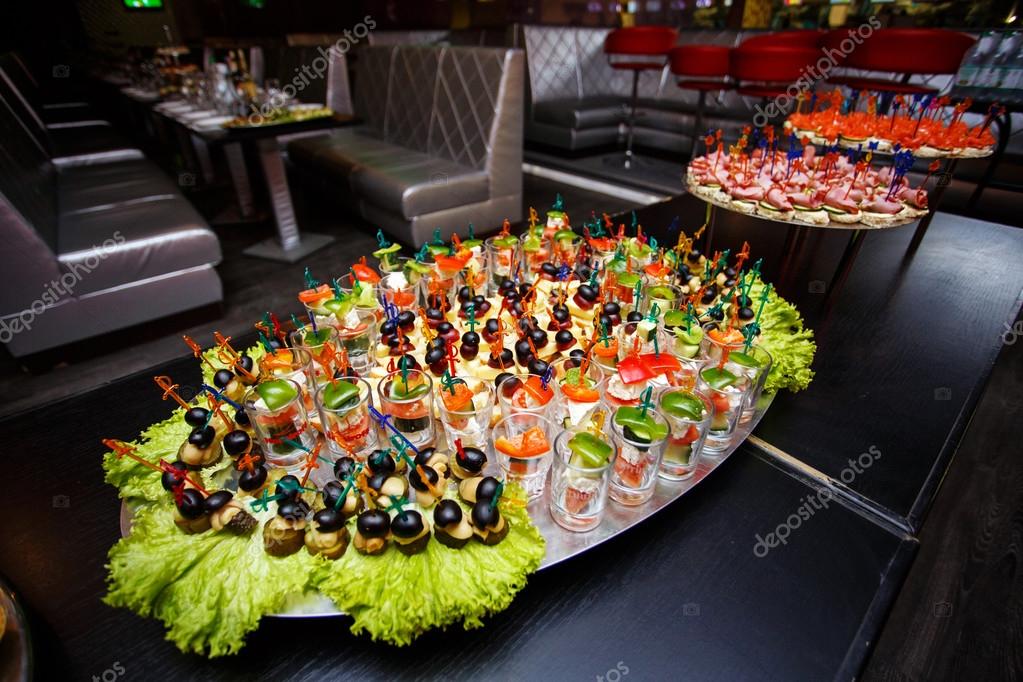 Catering services background with snacks and food in restaurant Stock ...