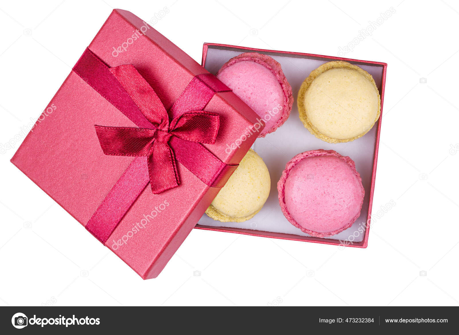 Red Box Macarons Isolated White Background Top View — Stock Photo ...