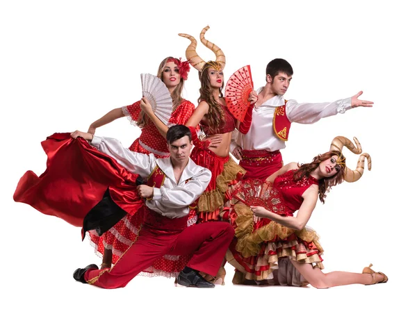 Cabaret dancer team dancing. Isolated on white background in full ...