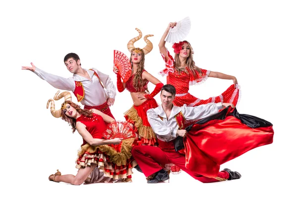 Cabaret dancer team dancing. Isolated on white background in full ...