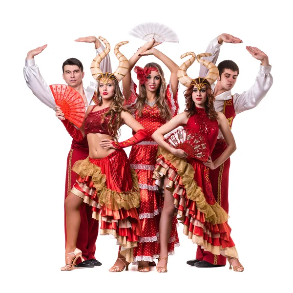 Cabaret dancer team dancing. Isolated on white background in full ...