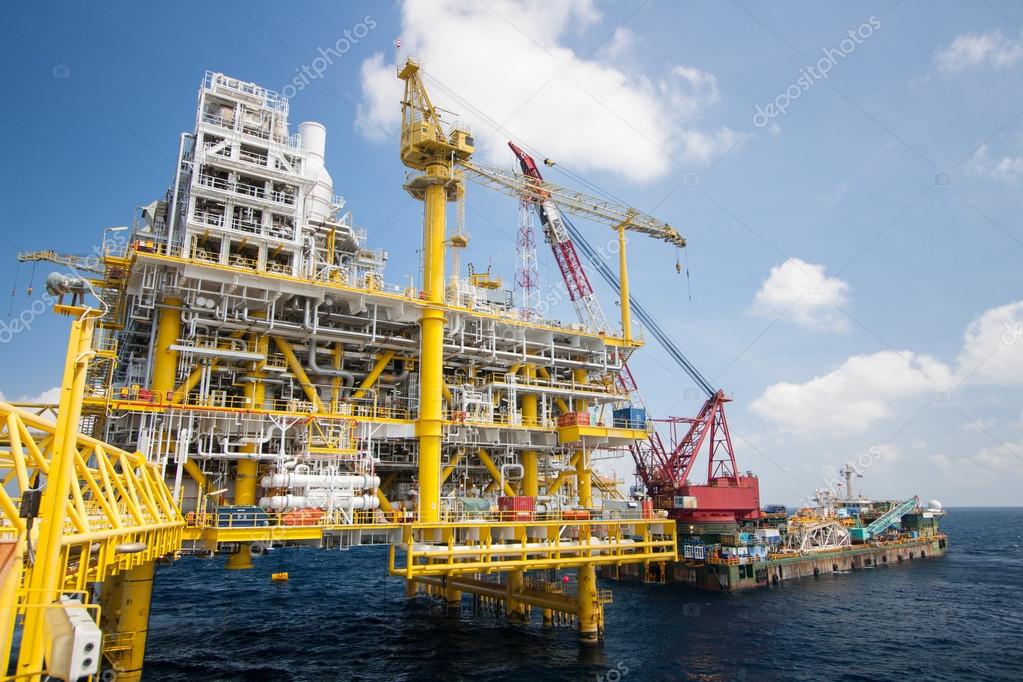 Large crane vessel installing the platform in offshore,crane barge ...