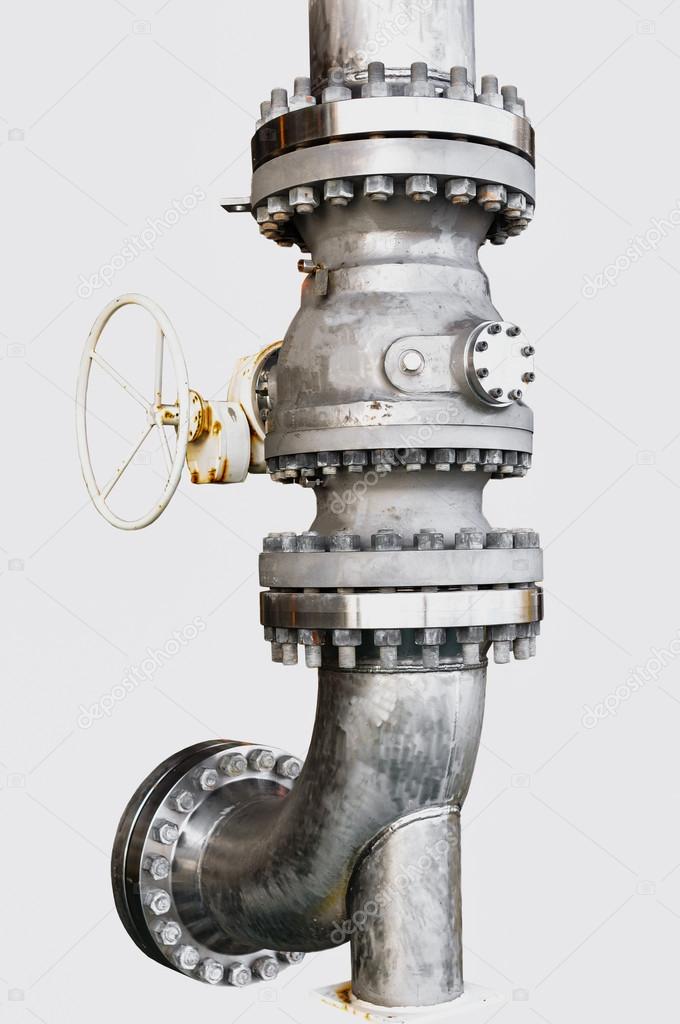 Metal pipe flanges with bolts on an isolated background, Pipe line in ...