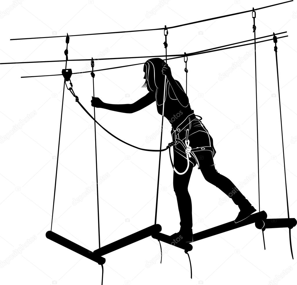 Woman in adventure park rope ladder — Stock Vector © weter777 #88082436