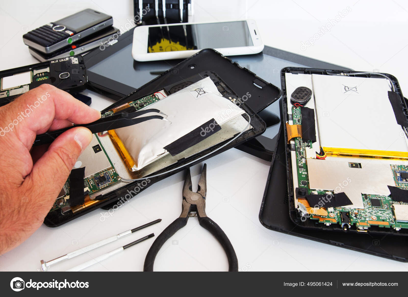 Tool Hand Check Damaged Swollen Battery Tablet Stock Photo by ©karich ...