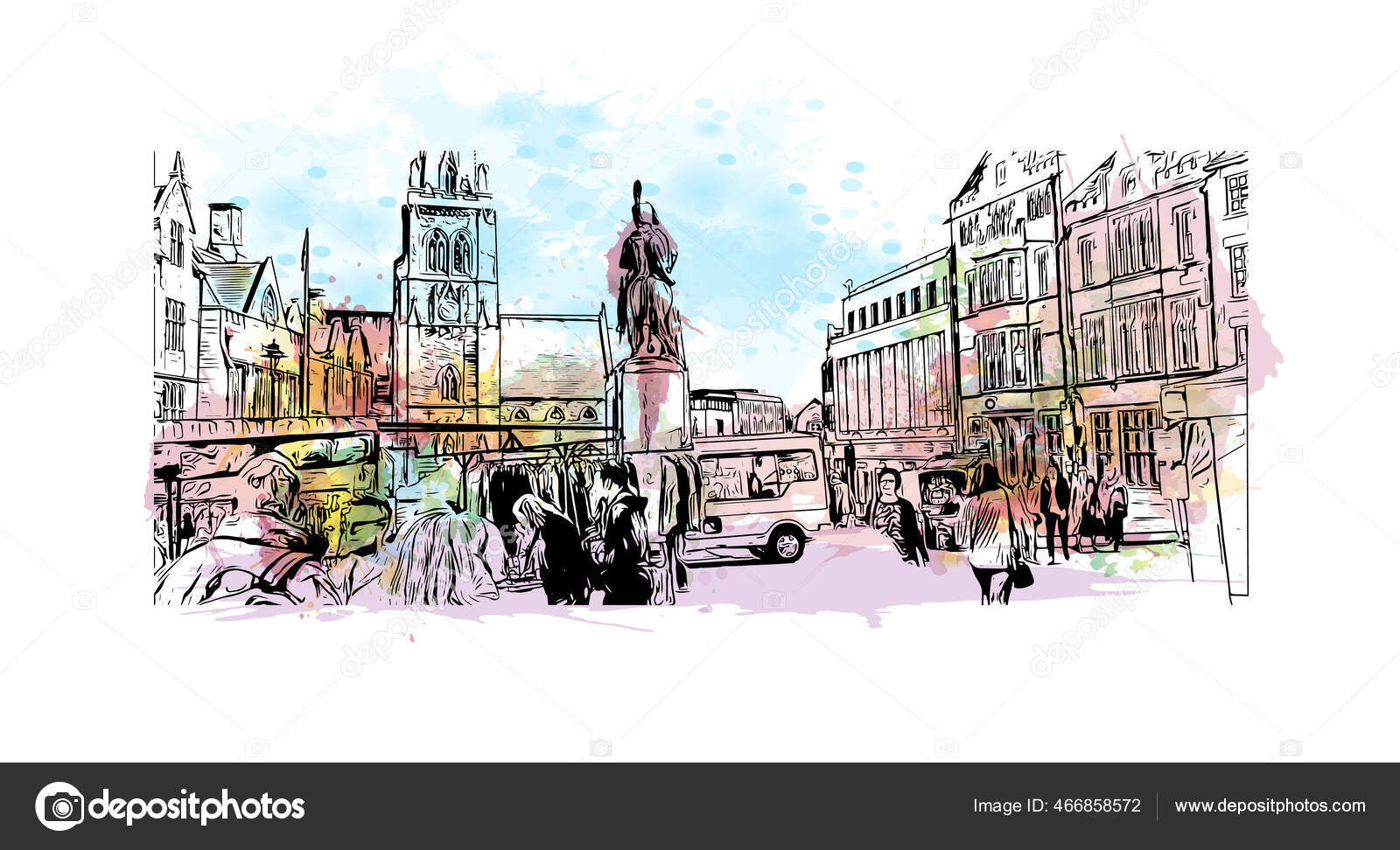 Print Building View Landmark Durham City North Carolina Watercolor ...