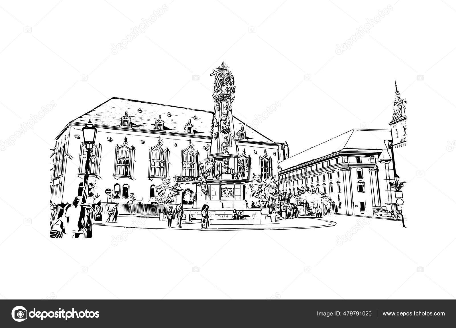 Print Building View Landmark Budapest Capital Hungary Hand Drawn Sketch ...