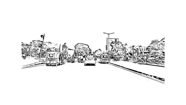 Print Building View Landmark Chennai City India Hand Drawn Sketch Stock ...