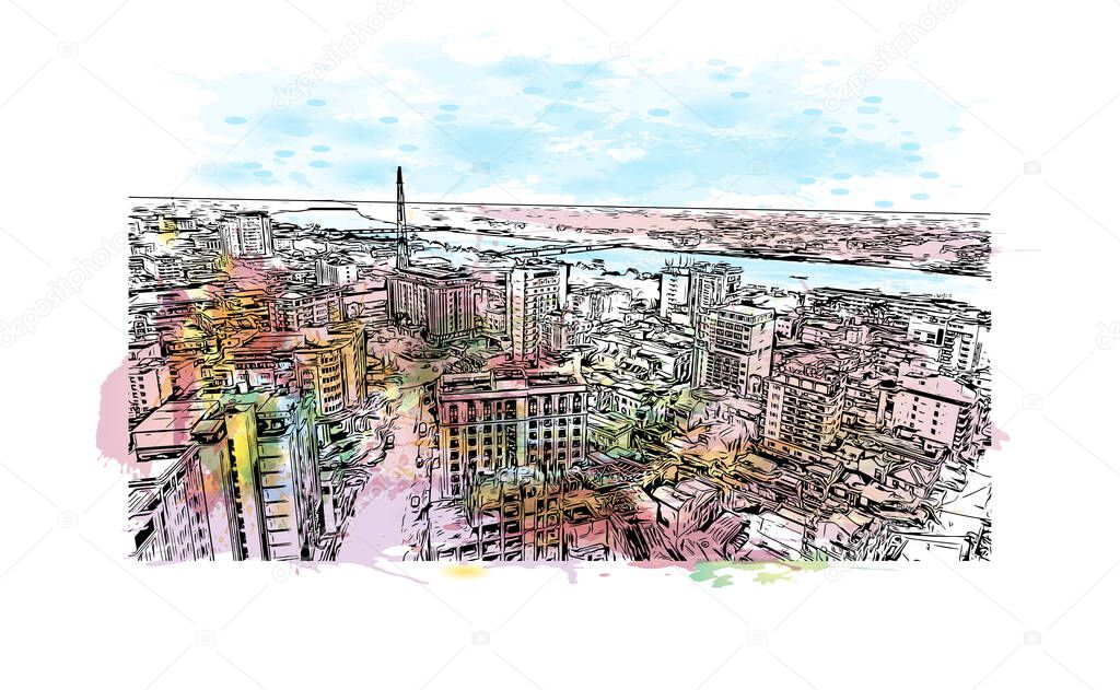 Imprimir Vista del edificio con el hito de Hue es una ciudad en el ...