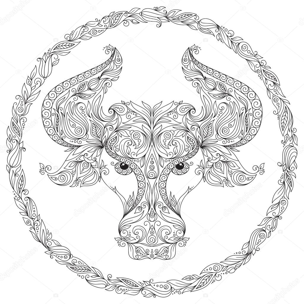 Hand drawn line flowers art of zodiac Taurus. — Stock Photo © karpenyuk ...