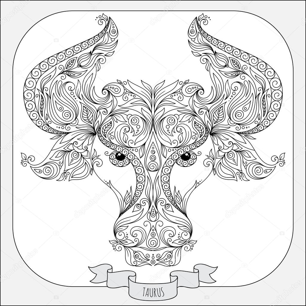 Hand drawn pattern for coloring book zodiac Taurus — Stock Vector ...